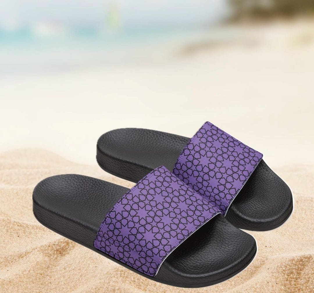 Women Purple Star Pattern Slides. Black or White Soles. Summer Sandals ...