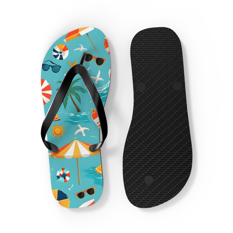 Beach Theme Flip Flops. Mens and Womens Sizes. Summer Sandals. Beach ...