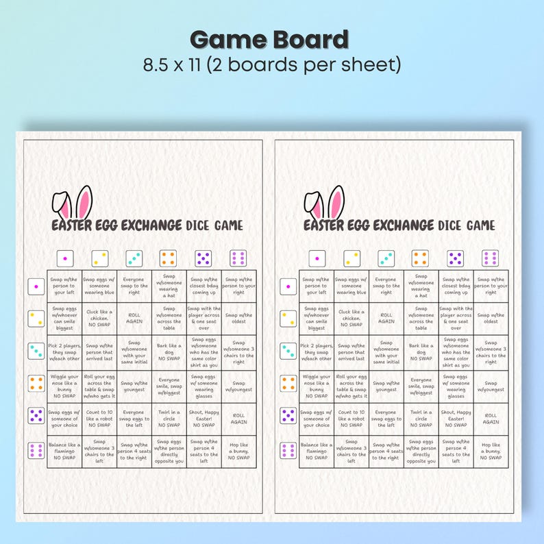 Easter Egg Exchange Dice Game Printable, Fortune Slips Inside, Jokes ...