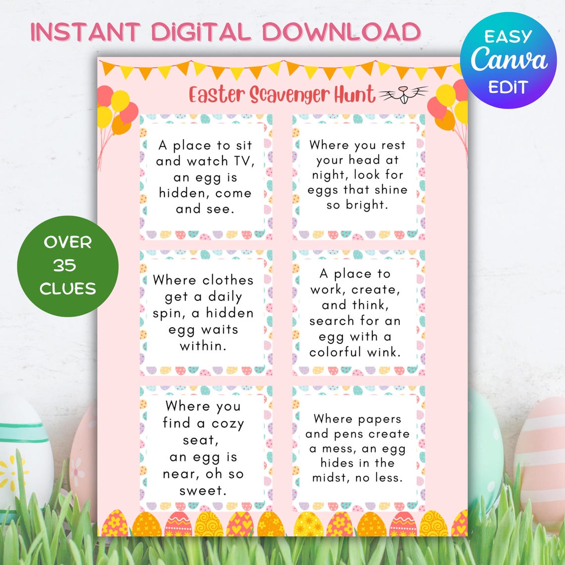 Printable Easter Scavenger Hunt | Easter Egg Hunt Clues | Kids Easter ...