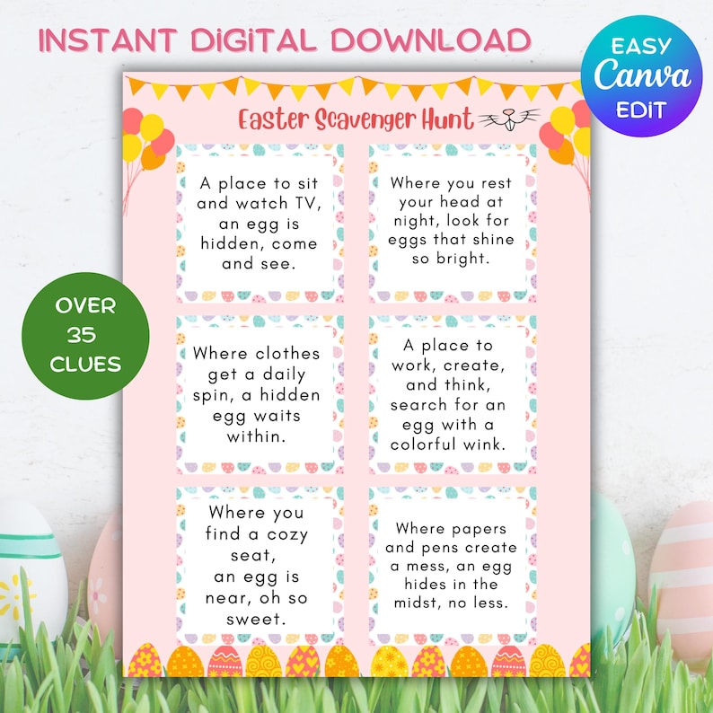 Printable Easter Scavenger Hunt | Easter Egg Hunt Clues | Kids Easter ...