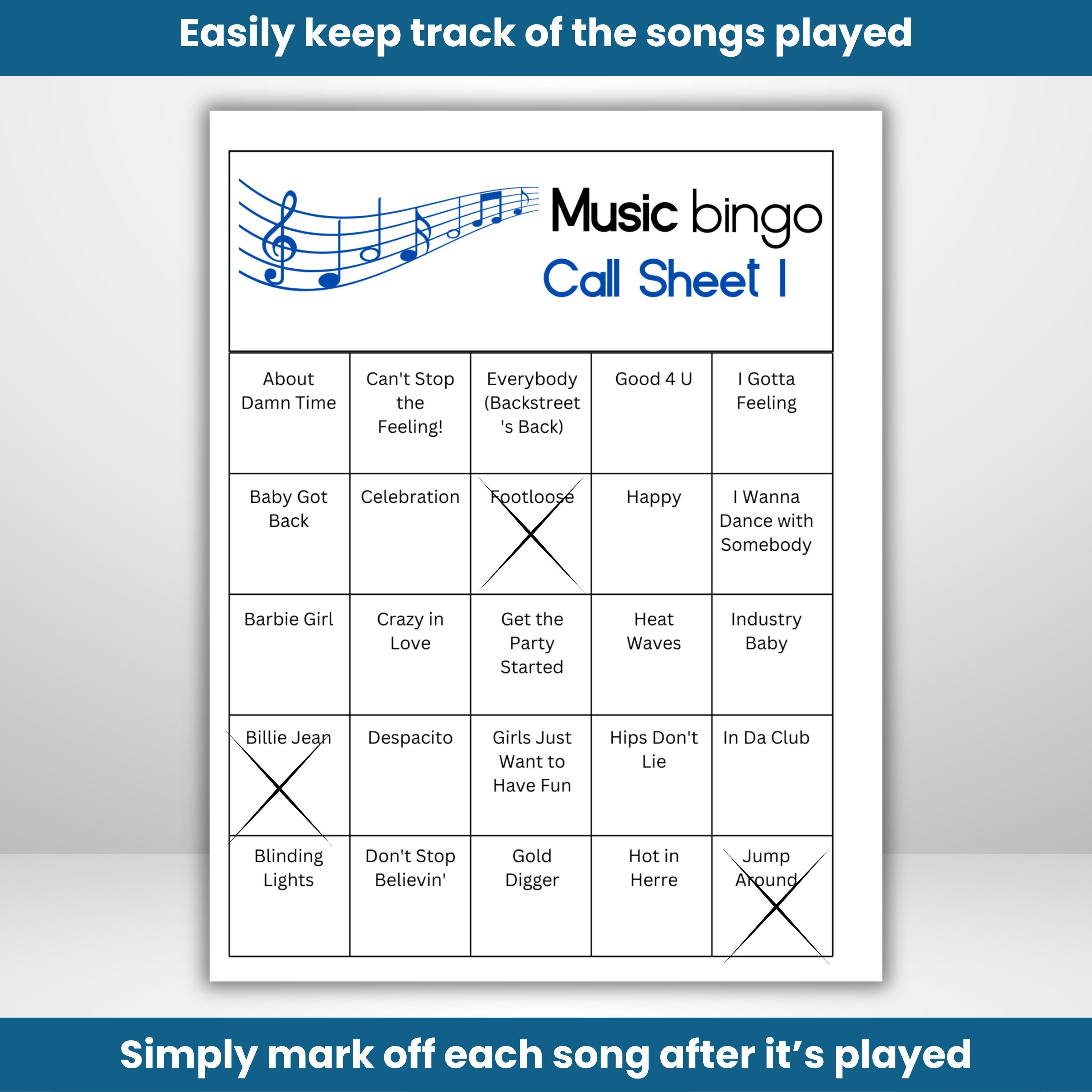 Music Bingo Game – 80s to 2020s Hits – Printable Party Game With ...