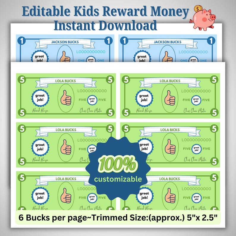 Editable Kids Reward Money | Printable Chore Bucks & Play Allowance ...