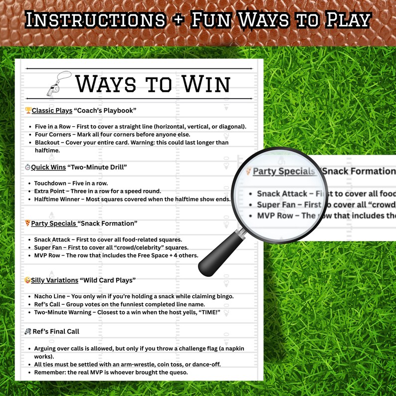 Super Bowl Bingo | Printable Party Games Bundle (75 Cards) - Etsy