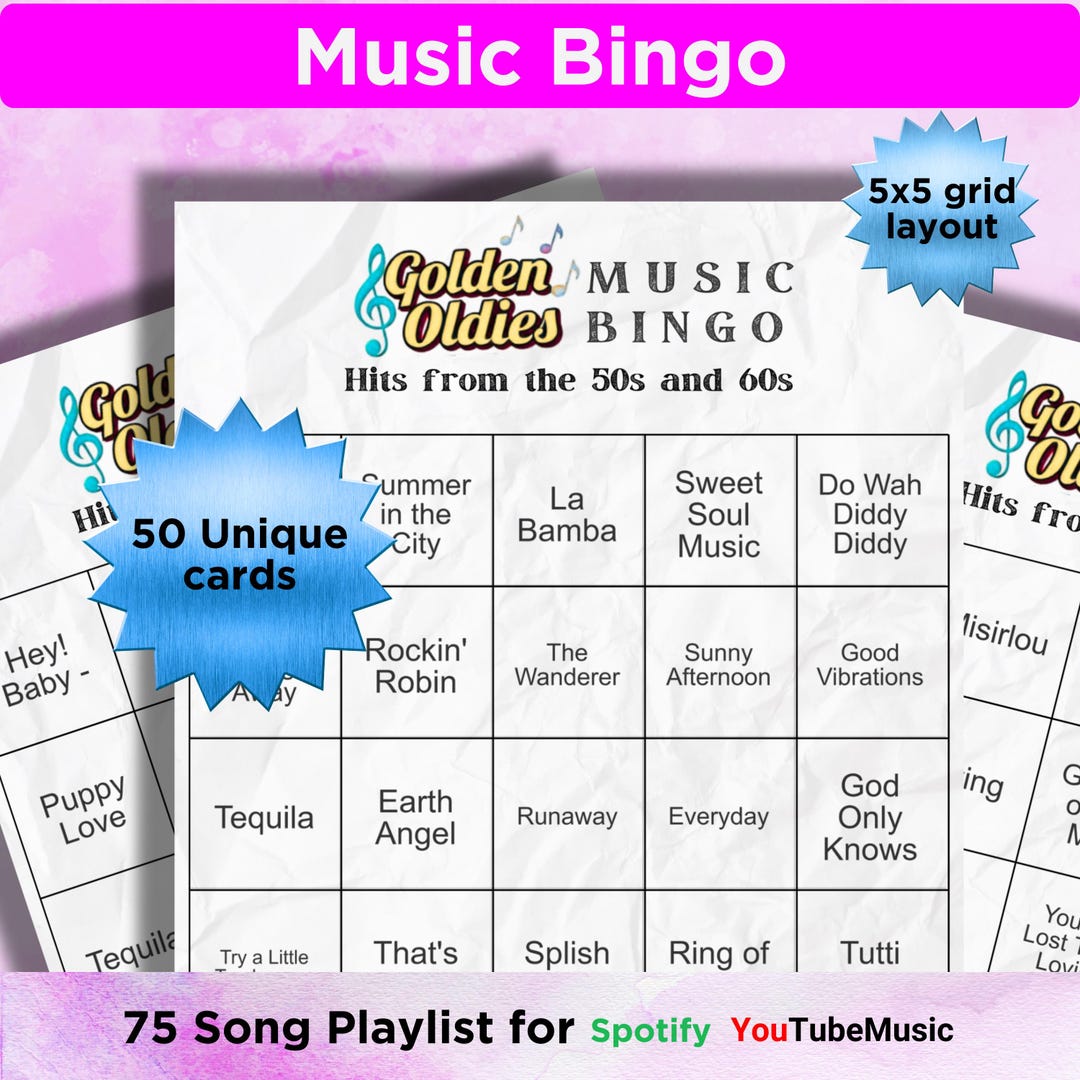 Printable Golden Oldies Music Bingo Game | 50s and 60s Songs With ...