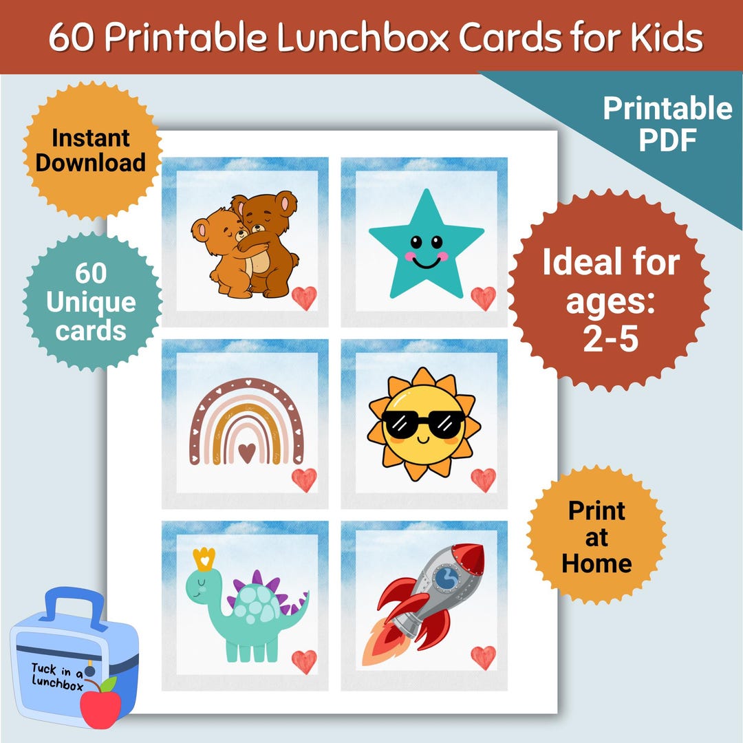 Printable Lunchbox Cards for Kids, Preschool Bundle, Ages 2-5, Back to ...