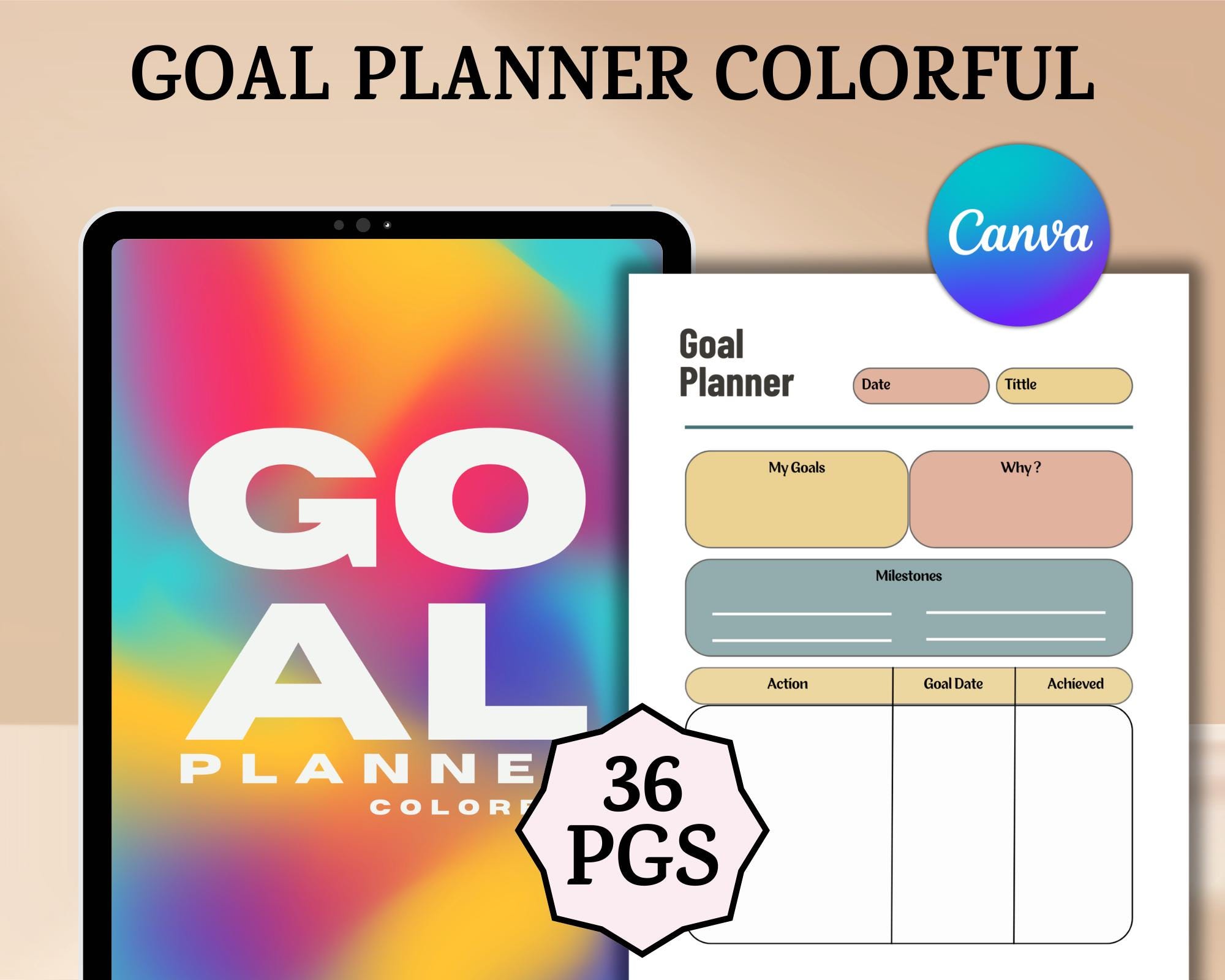 Editable and Printable Goal Planner | Colorful Digital Goal Setting ...