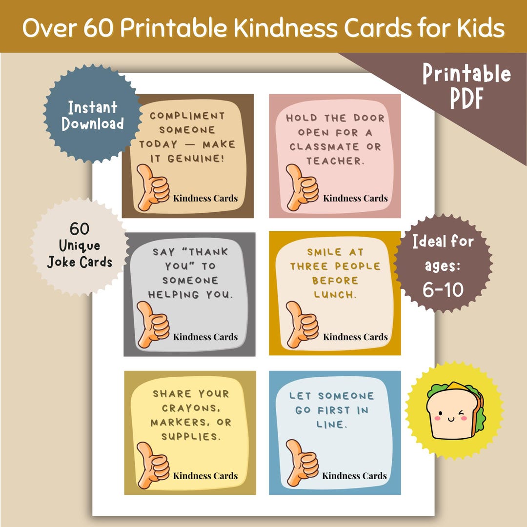 Printable Lunchbox Cards for Kids, Kindness Bundle, Ages 6-10, Back to ...