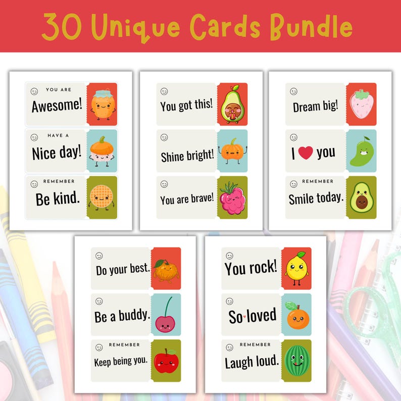Printable Lunchbox Cards for Kids, Positive Affirmation Cards Bundle ...
