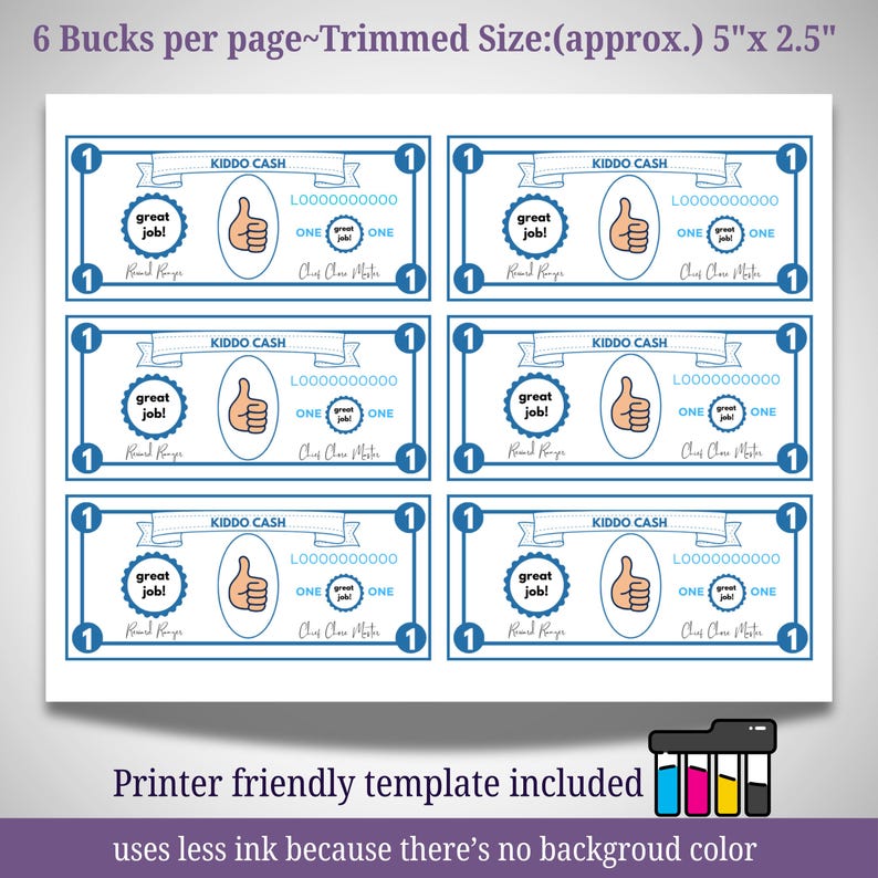 Editable Kids Reward Money | Printable Chore Bucks & Play Allowance ...