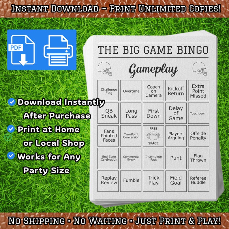 Super Football Bowl Bingo, the Big Football Game Bingo, Printable Party ...