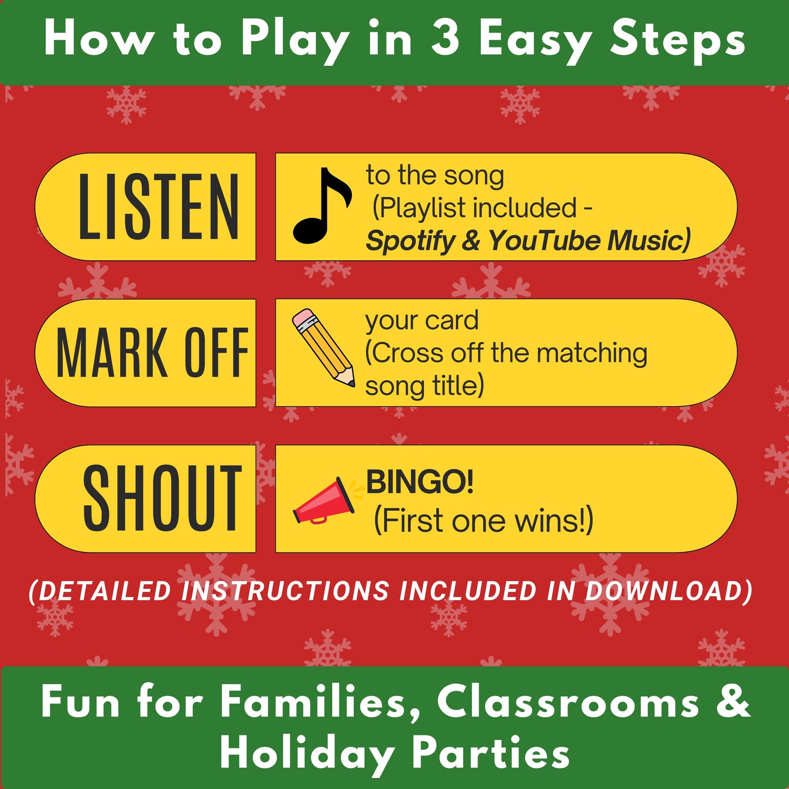Christmas Music Bingo Game | Printable Holiday Party Game | 100 Unique ...