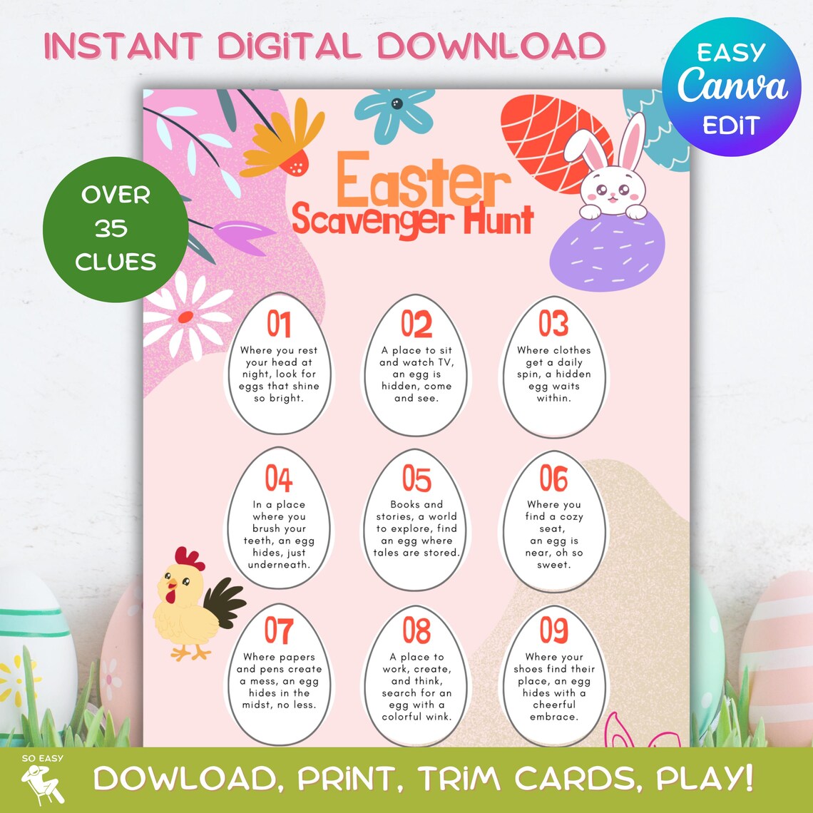Printable Easter Scavenger Hunt | Indoor & Outdoor Egg Hunt Clues ...