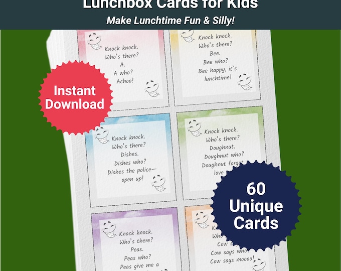 100 Printable Joke Lunchbag Cards for Kids, Instant Download Kids Joke ...