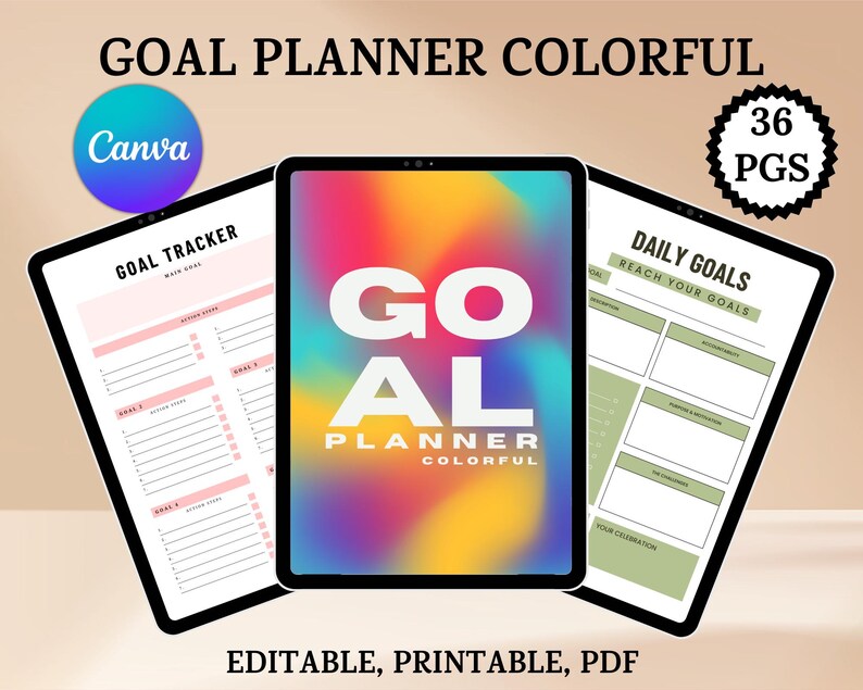 Editable and Printable Goal Planner | Colorful Digital Goal Setting ...