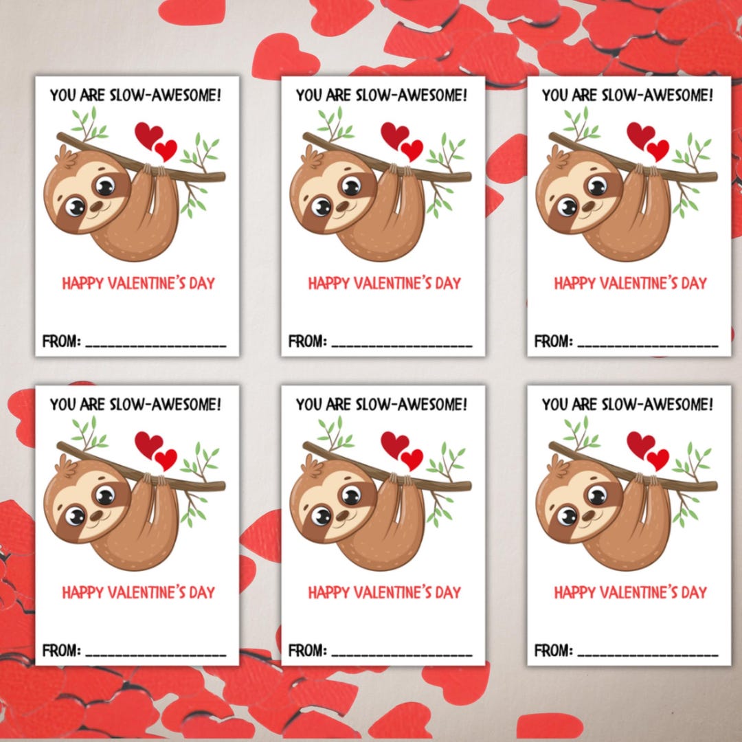 Printable Sloth Valentine's Day Cards for Kids Cute Classroom ...