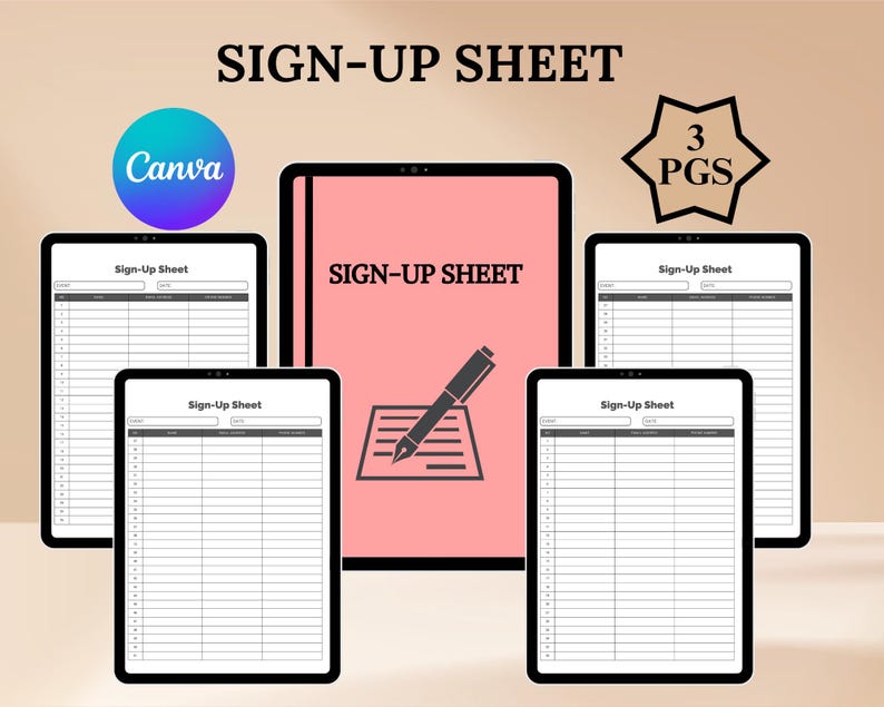 Editable and Printable Sign-up Sheet | Digital Registration Form ...