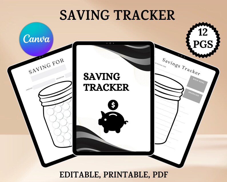 Editable and Printable Saving Tracker | Digital Savings Goal Planner ...