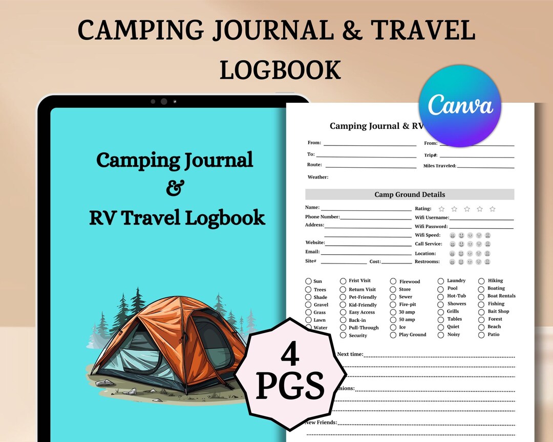Editable & Printable Camping Journal and Travel Logbook | Digital RV ...