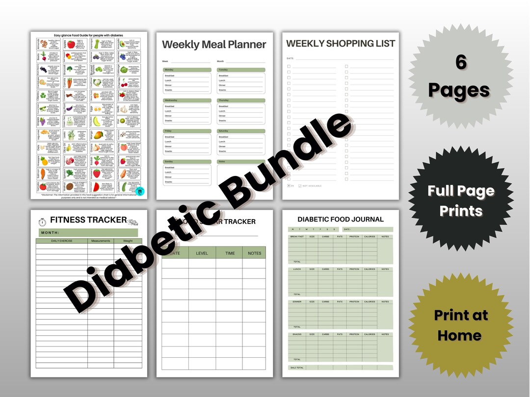 Diabetic Meal Planner Printable, Diabetes Food Guide & Nutrition Cheat ...