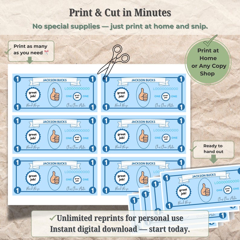 Editable Kids Reward Bucks Printable | Behavior Reward Money System for ...