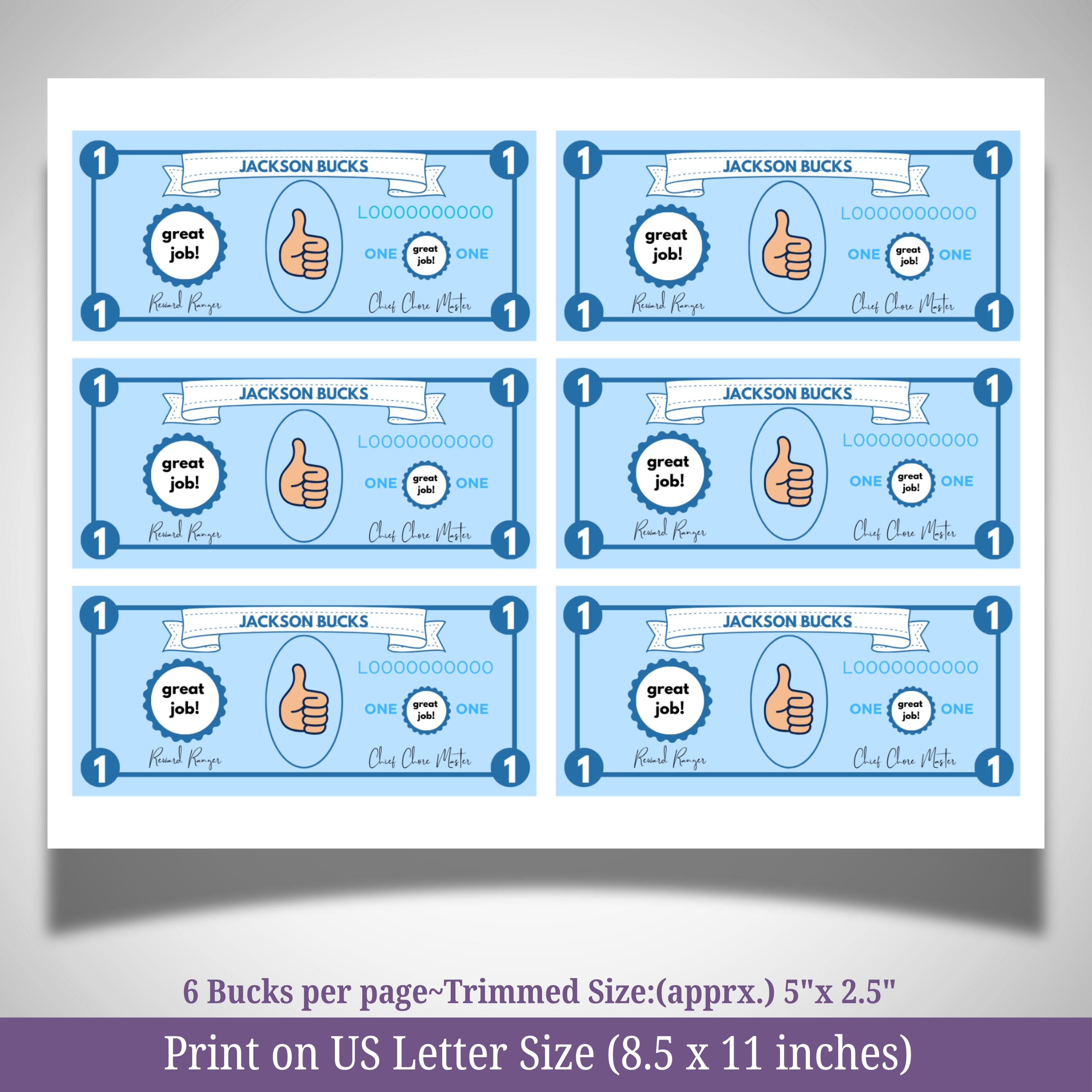 Editable Kids Reward Money | Printable Chore Bucks & Play Allowance ...