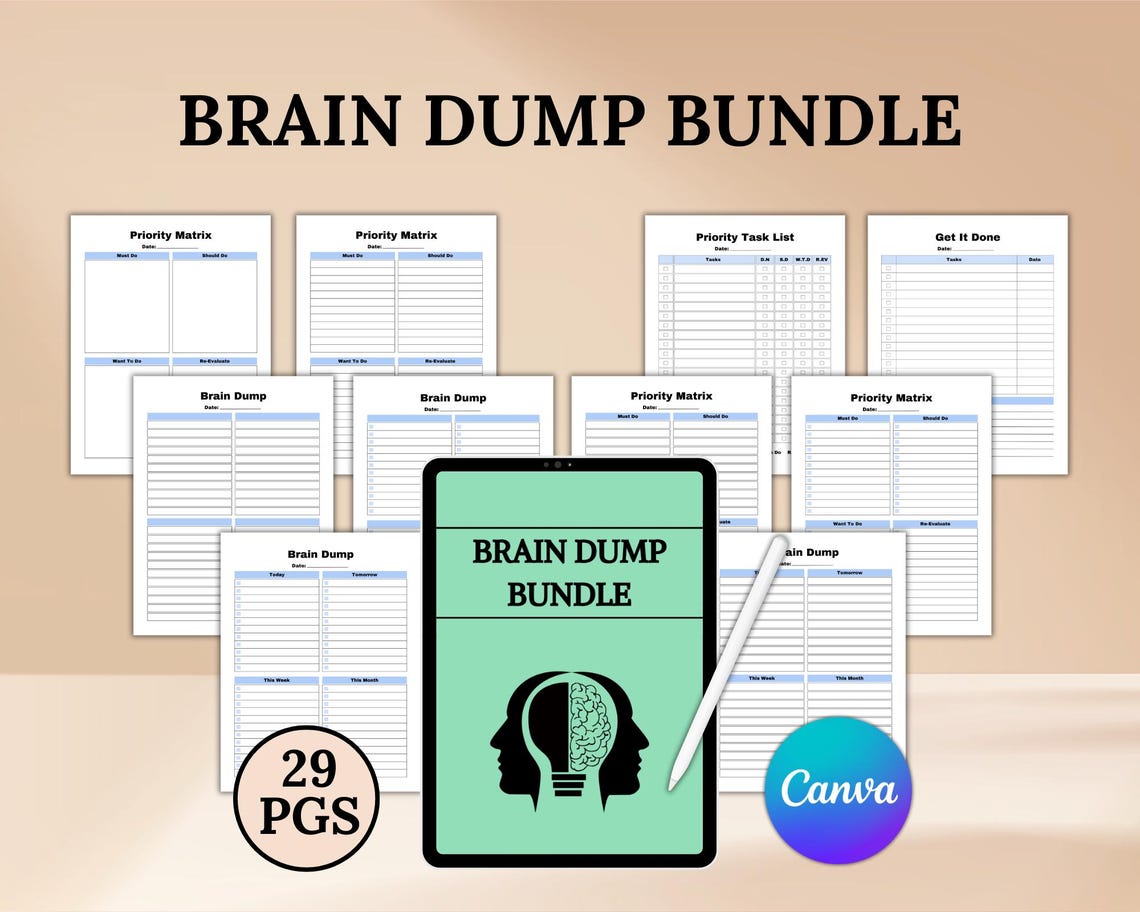 Editable and Printable Brain Dump Bundle - Etsy