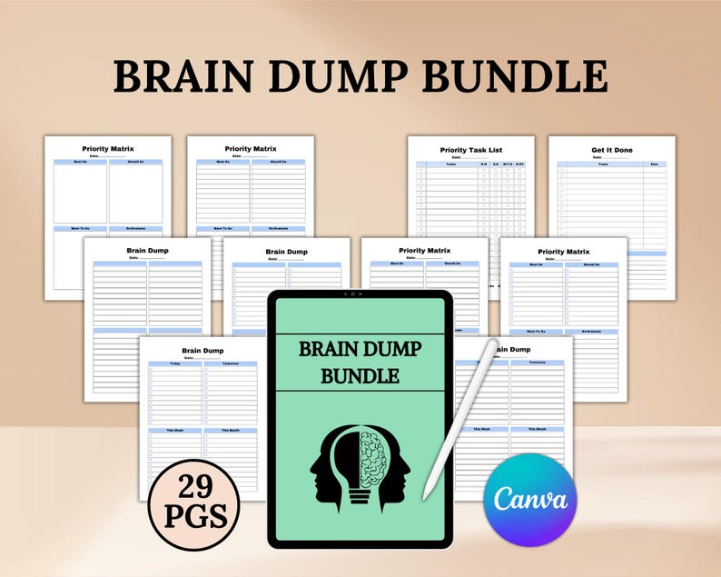 Editable and Printable Brain Dump Bundle - Etsy