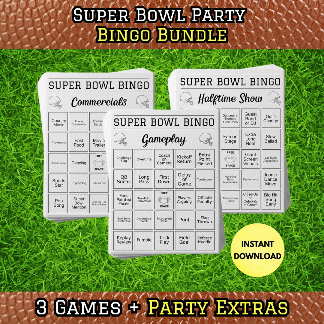 Super Bowl Bingo | Printable Party Games Bundle (75 Cards) - Etsy