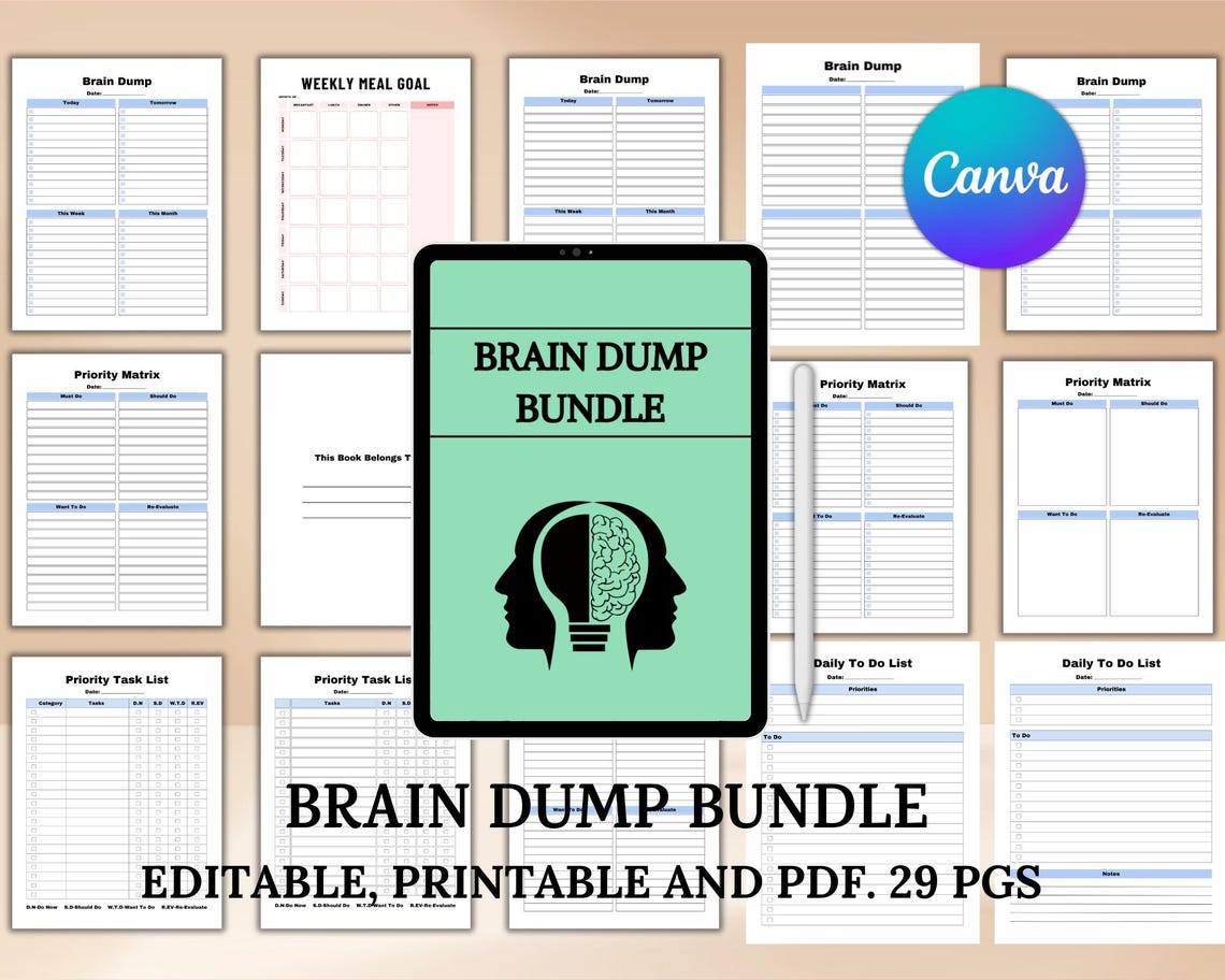 Editable and Printable Brain Dump Bundle - Etsy
