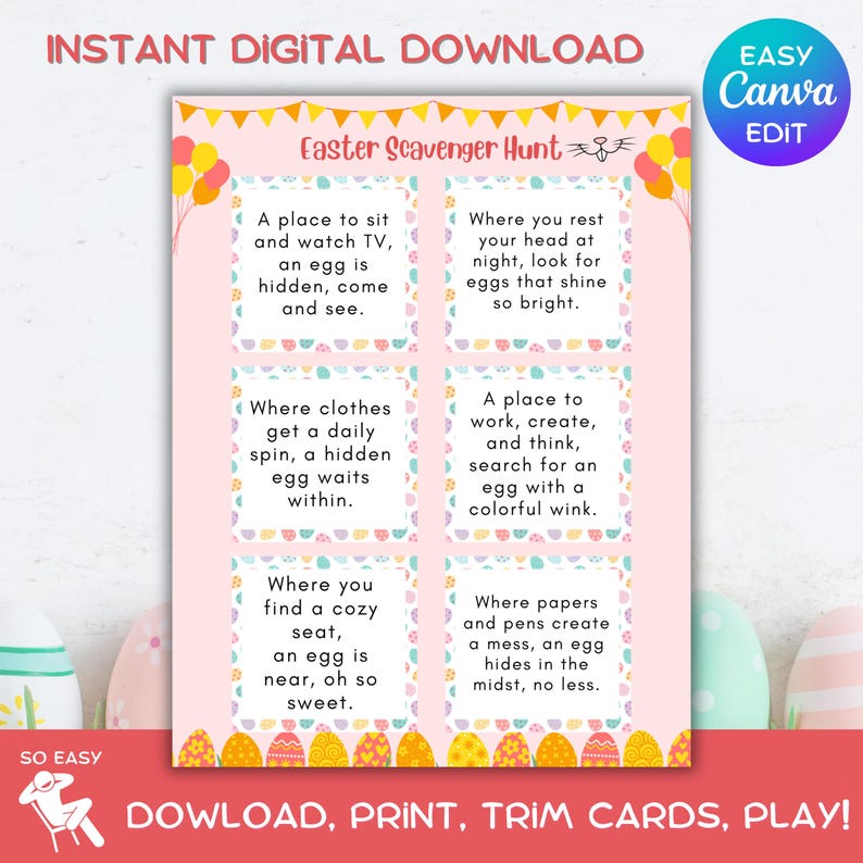 Printable Easter Scavenger Hunt | Easter Egg Hunt Clues | Kids Easter ...