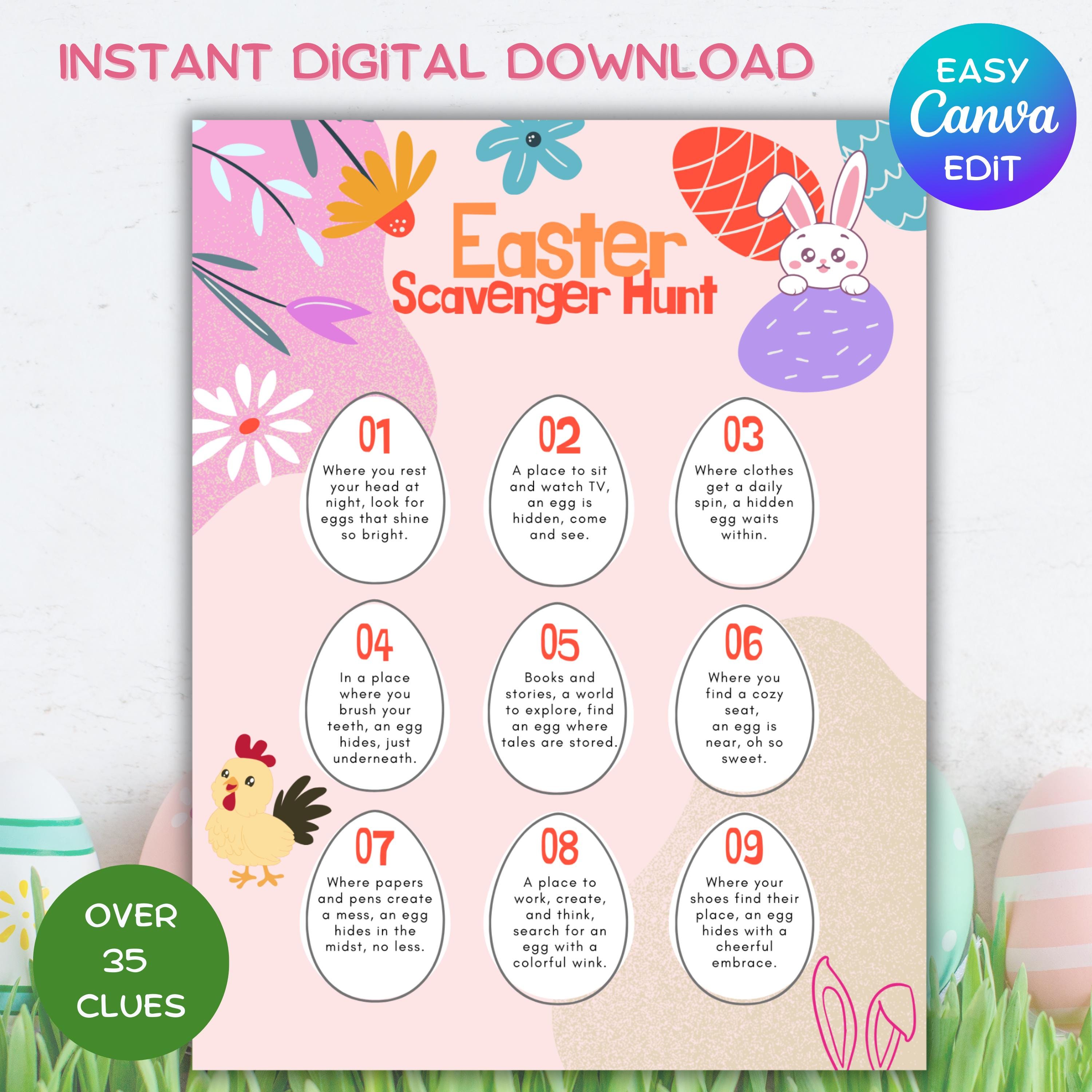 Printable Easter Scavenger Hunt | Indoor & Outdoor Egg Hunt Clues ...