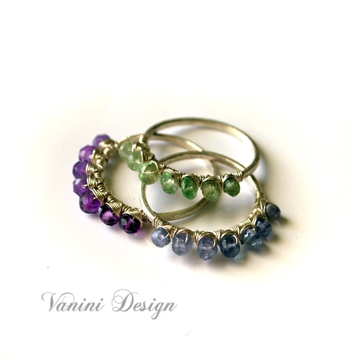 Gemstone Stacking Ring-sterling Silver Gemstone Stacking Ring - Etsy