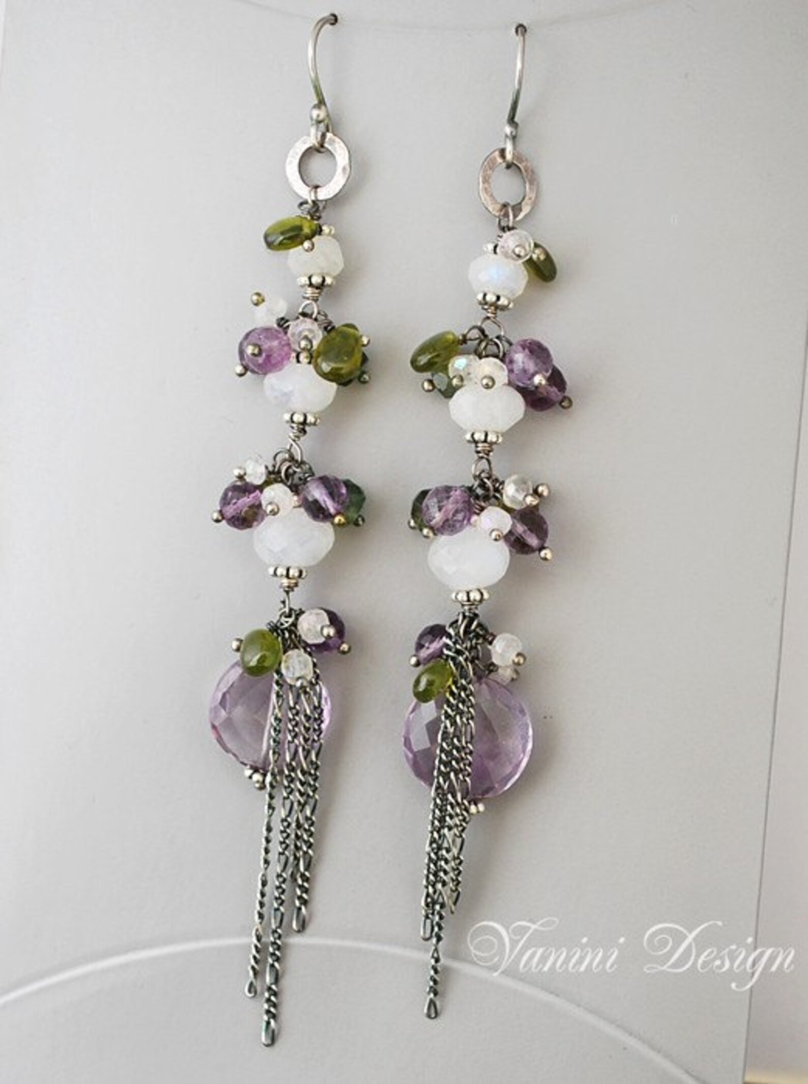 Gemstone Long Dangle Earrings, Silver Long Dangle Earrings,amethyst ...