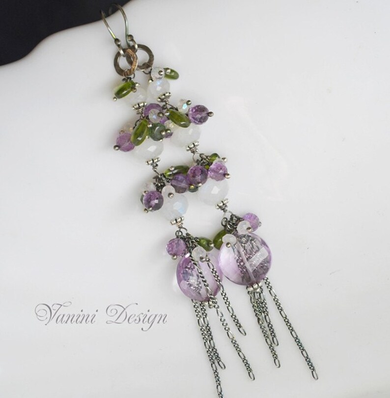 Gemstone Long Dangle Earrings, Silver Long Dangle Earrings,amethyst ...