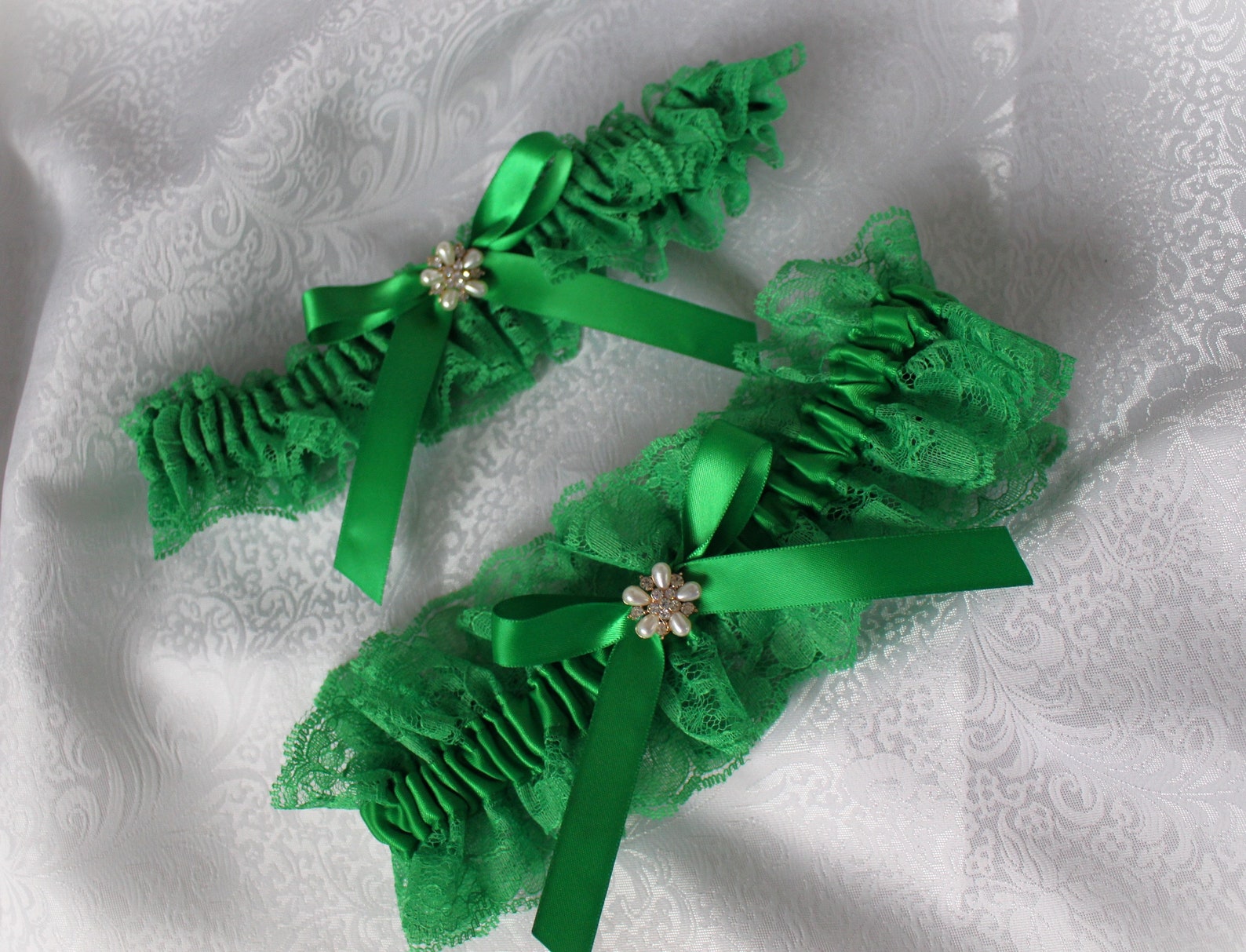 Emerald Green Lace and Satin Garter Set/u Pick Garter - Etsy