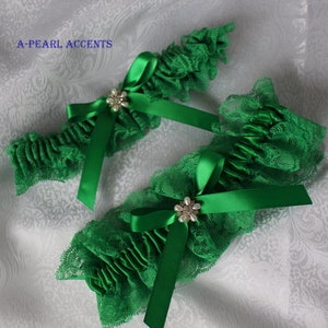 Emerald Green Lace and Satin Garter Set/u Pick Garter Option/prom ...