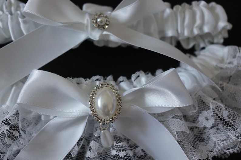 Ivory or White Satin and Ivory or White Lace Garter Set-includes Toss ...