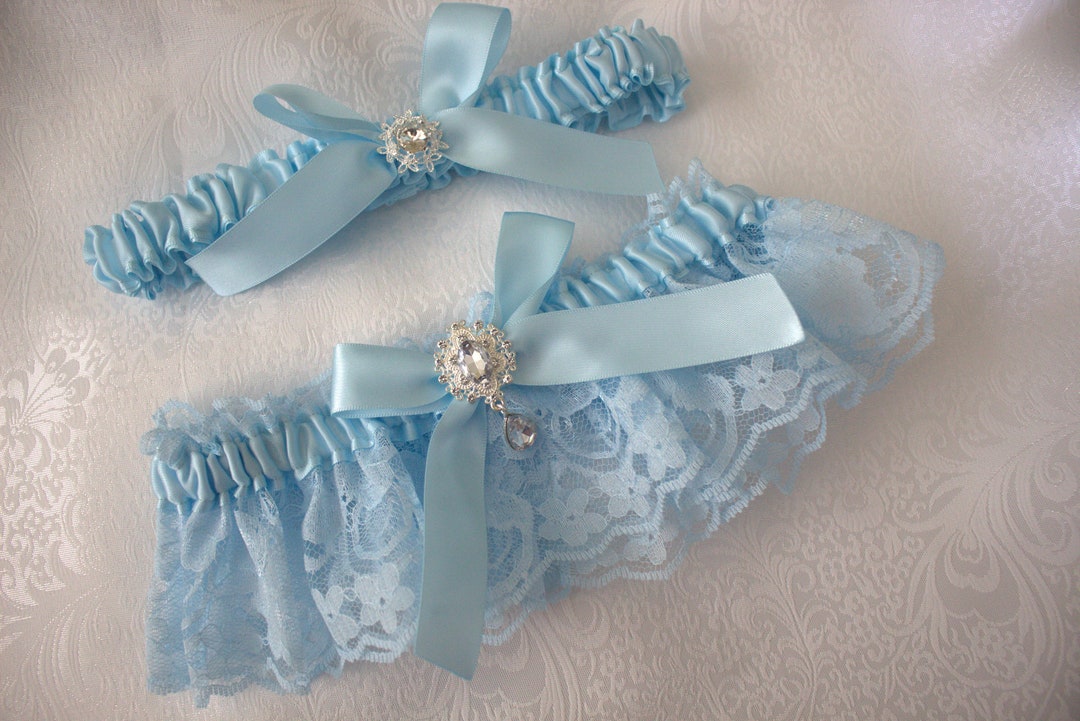 CREATE YOUR Look-light Blue Lace/ Light Blue Satin Garter Set-lace ...