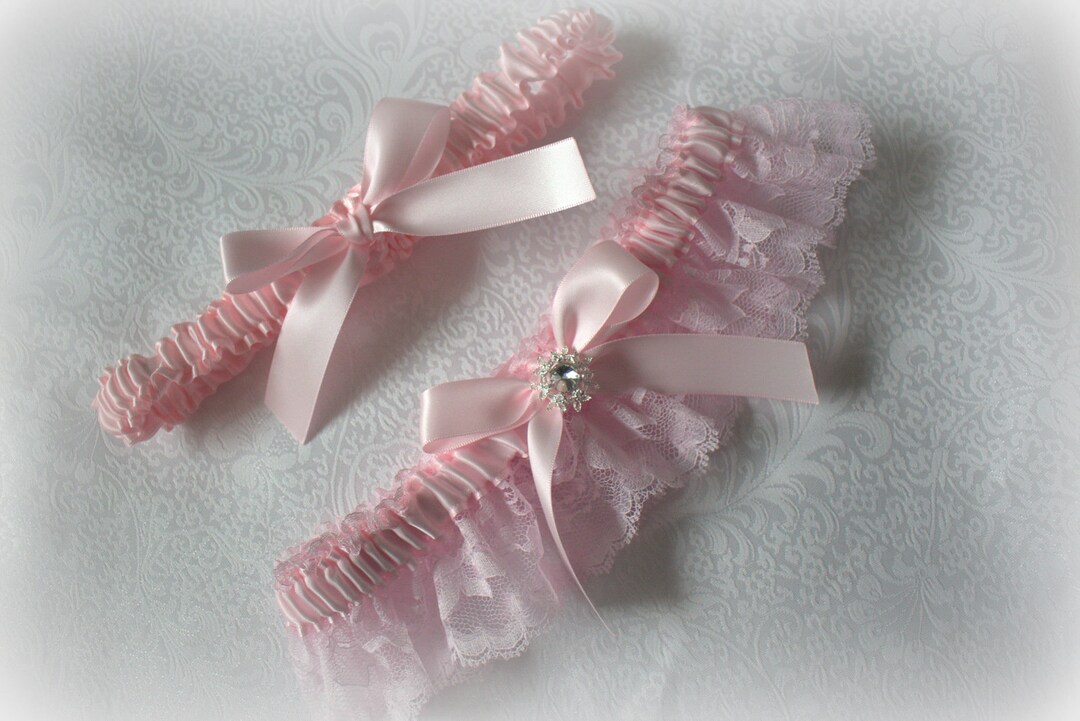 Powder Pink/light Pink and Lace Garter Set-includes Toss Garter ...