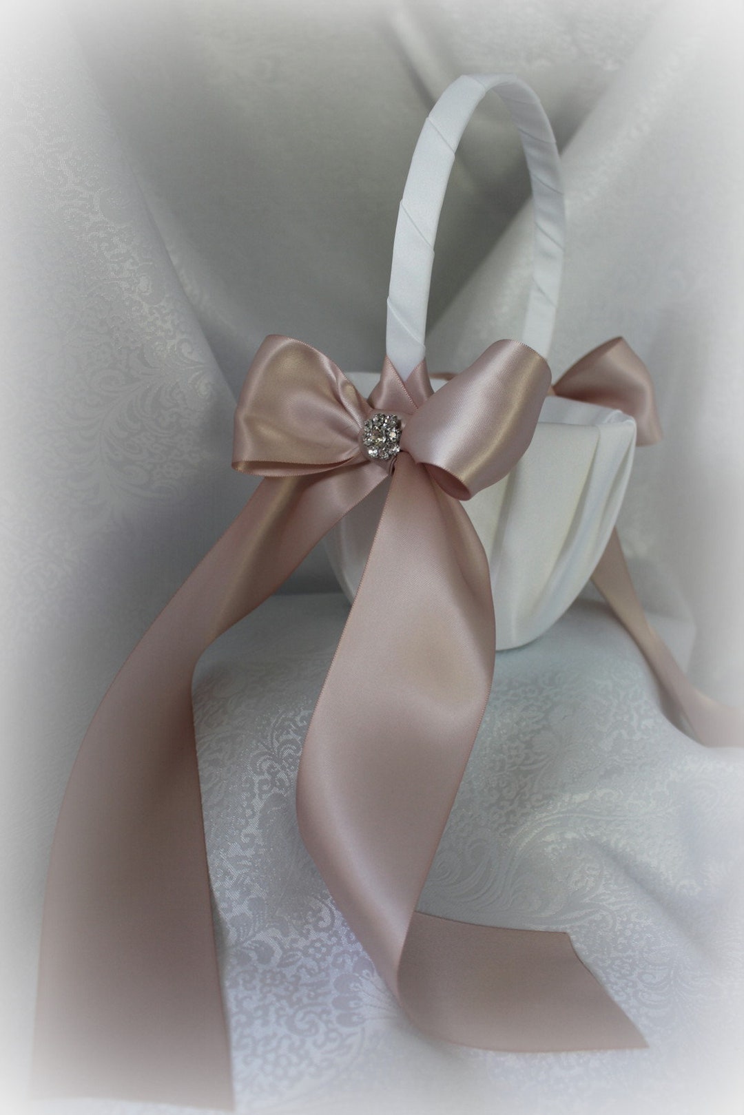 Larger-ivory or White Flower Girl Basket -with Vanilla Satin Ribbons ...