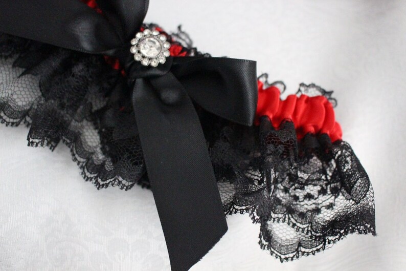 Black Lace and Red Satin Garter Set - Etsy