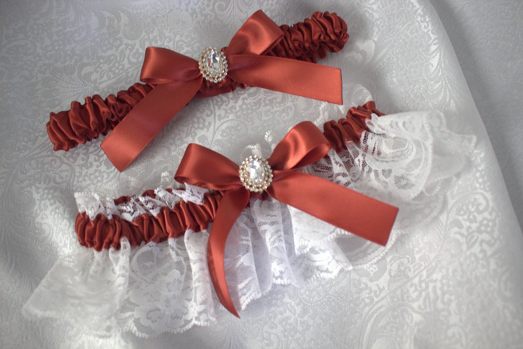 CREATE YOUR Look-white or Ivory Lace and Rust Satin Garters - Etsy