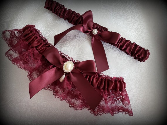 Burgundy Lace Garter Set-Includes Toss Garter-Burgundy Bows | Etsy