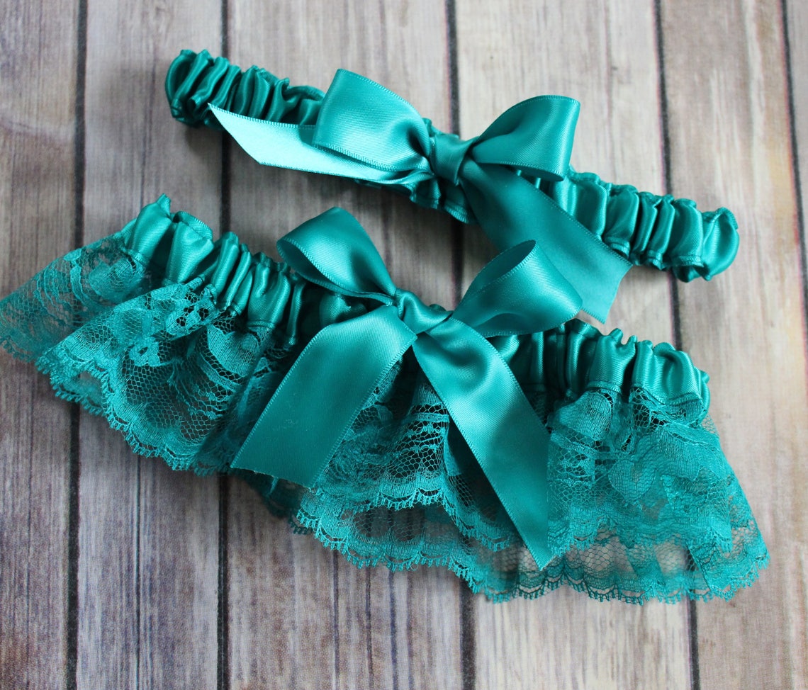 Romantic Lace Garter Set Jade/teal-includes Toss Garter-wide - Etsy