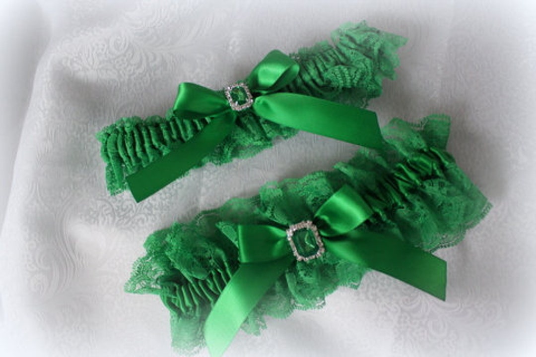 Emerald Green Lace and Satin Garter Set/u Pick Garter Option/prom ...