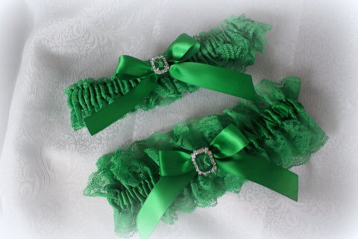 Emerald Green Lace and Satin Garter Set/u Pick Garter - Etsy