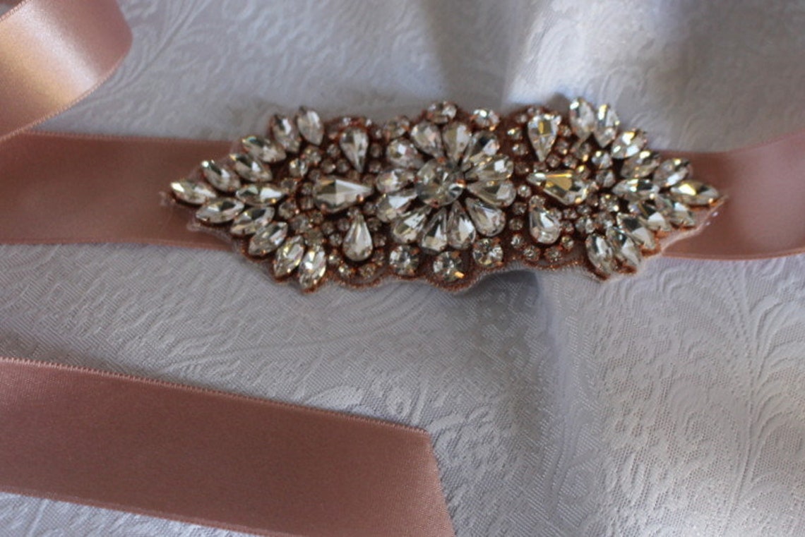 1 Inch Wide Deluxe Rose Gold Satin Ribbon Sash-rose Gold Rhinestone ...