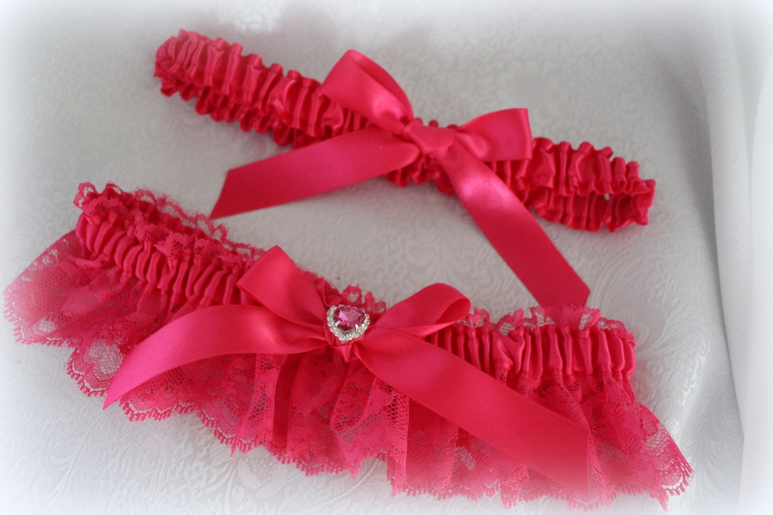 Shocking Pink Lace Garter Set-includes Toss Garter/heart Shape - Etsy