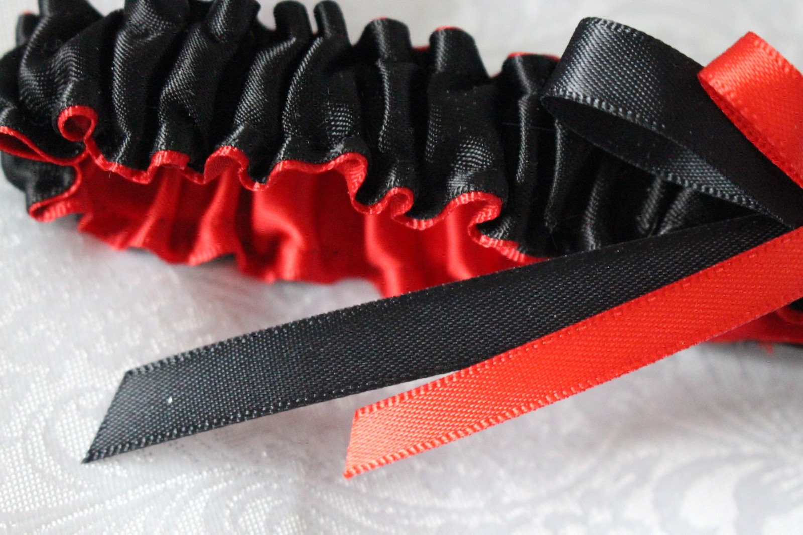 Black Lace and Red Satin Colored Ribbons Garter Set-includes - Etsy ...